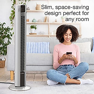 Lasko Portable Electric 48" Oscillating Tower Fan with Fresh Air Ionizer, Timer and Remote Control for Indoor, Bedroom and Home Office Use, Gray T48310