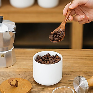 Jueison Ceramic Storage Jars, Modern Elegant Polished Airtight Gorgeous Storage Canisters with Wooden Lid Small Food Stroage Jar for Kitchen Spice Tea Vanilla Sugar Coffee Beans (3Pcs Suit White)