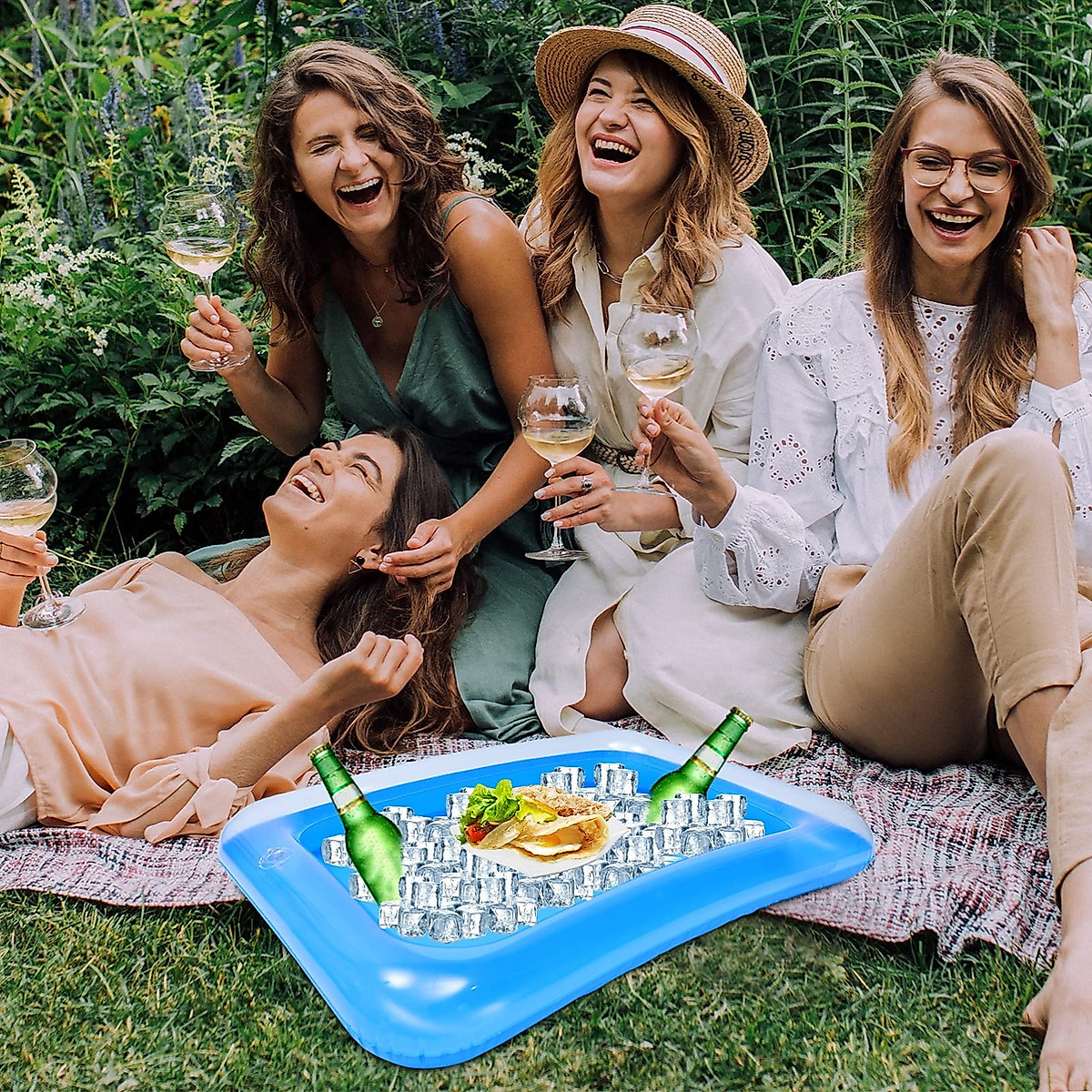 YARNOW Inflatable Cooler, 4PCS Inflatable Ice Serving Bar Coolers for Parties, Salad Picnic Ice Food Drinks Buffet Server Tray for Indoor Outdoor Party (Transparent)