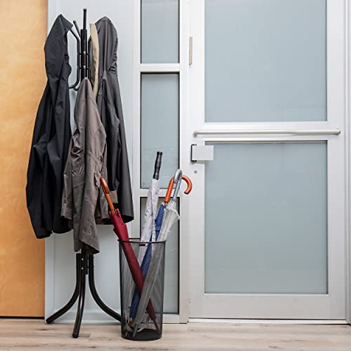 Mind Reader Umbrella Rack Stand For Canes Walking Sticks Umbrellas, Metal Mesh, Black