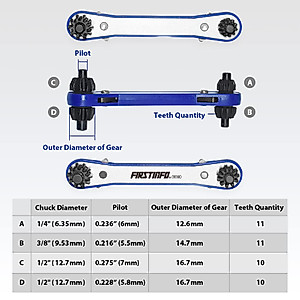 FIRSTINFO H5164 4-in-1Drill Chuck Key Ratchet Wrench- 1/4” Chuck with 6mm, 3/8” Chuck with 5.5mm, 1/2” Chuck with 5.8mm, 1/2” Chuck with 7mm -H5164