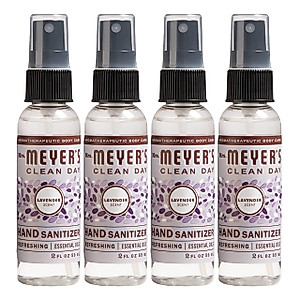 Mrs. Meyer's Antibacterial Hand Sanitizer Spray, Travel Size, Removes 99.9% of Bacteria, Lavender, 2 oz - Pack of 4
