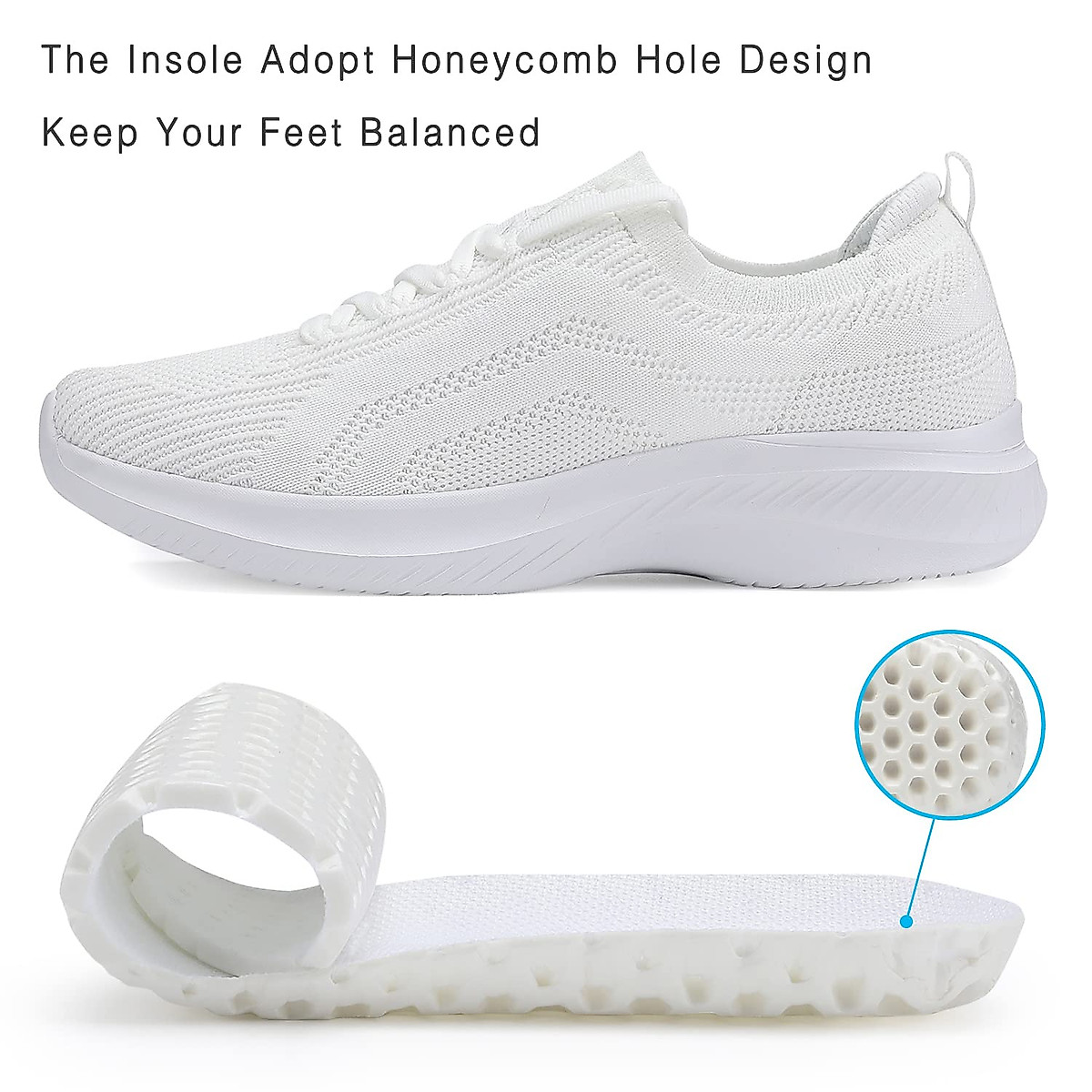 Santiro White Sneakers for Women Walking Shoes Lightweight Fashion Womens Tennis Shoes for Gym Non Slip Work Casual Shoe 8.5 US