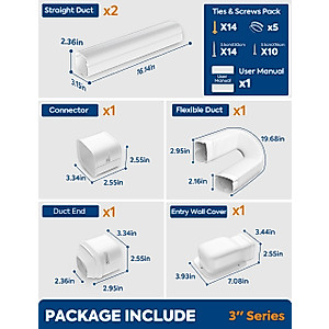 Nouscan 3" 9Ft Mini Split Line Set Cover with Flexible Duct, Upgrade PP Decorative Minisplit Lineset Cover Kit, Paintable for Mini Split, Air Conditioner, Central AC, HAVC and Heat Pumps, White