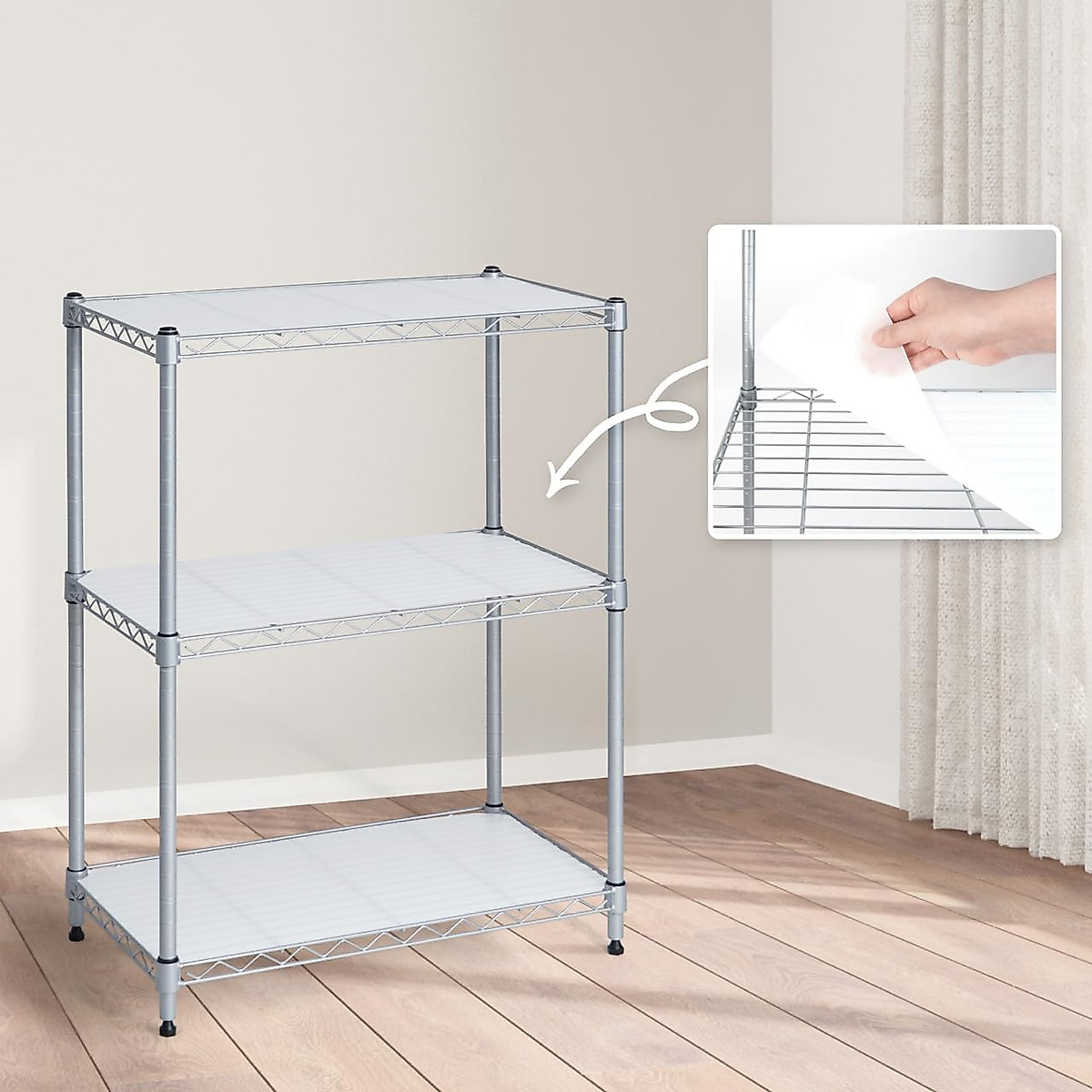 CAPHAUS NSF Adjustable Shelves Metal Wire Shelving Unit w/Liners, Kitchen Storage Shelving, Metal Steel Storage Shelving, Garage Shelving Storage Organizer, Utility Shelf, 3-Tier No Wheels, Silver
