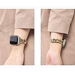 Kolgios 38/40/41mm Gold Cool Women Chain Metal Smartwatch Bands Compatible for Apple Watch Bands Series 8/7/6/SE/5/4 Adjustment Replacement Bracelet for Iwatch 8/7 Gift for Her
