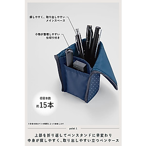 KOKUYO Pencil Case Pouch, Neo Critz Standing Pen Pouch Bag, Foldable Stand up Pencil Holder Organizer, Small Portable Pencil Box for School Office Supplies, Dot Navy, Regular Size (F-VBF180-6)