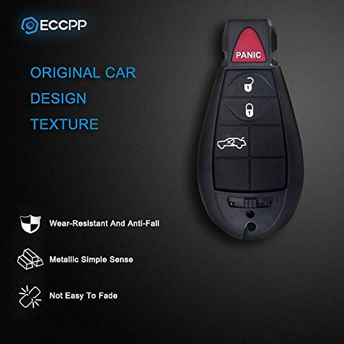ECCPP Uncut Ignition Key Fob 4 Buttons 433MHz Key Remote fit for Antitheft Keyless Entry Systems 2012 for Dodge Key Remote M3N5WY783X (Pack of 1)
