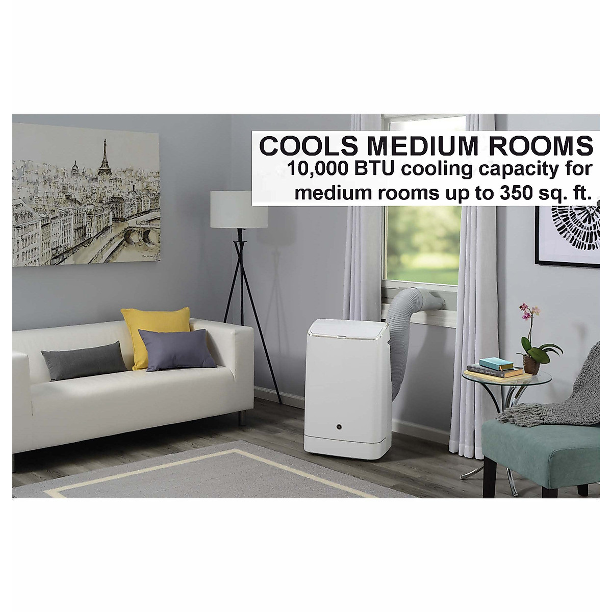 GE 3-in-1 Portable Smart Home Air Conditioner, Dehumidifier & Room Fan | 13,500 BTU | Easy Install Kit Included | Complete With Wifi & Auto-Evaporation Technology | Cools up to 550 Square Feet | 115V