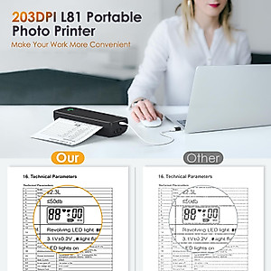 Bisofice A4 Portable Thermal Printer Wireless&USB 2"/3"/4"/8"/8.5" US Letter for Office School, with a Roll Paper Compatible with Win/Mac System Inkless Printing PDF File Webpage Documents (Black)