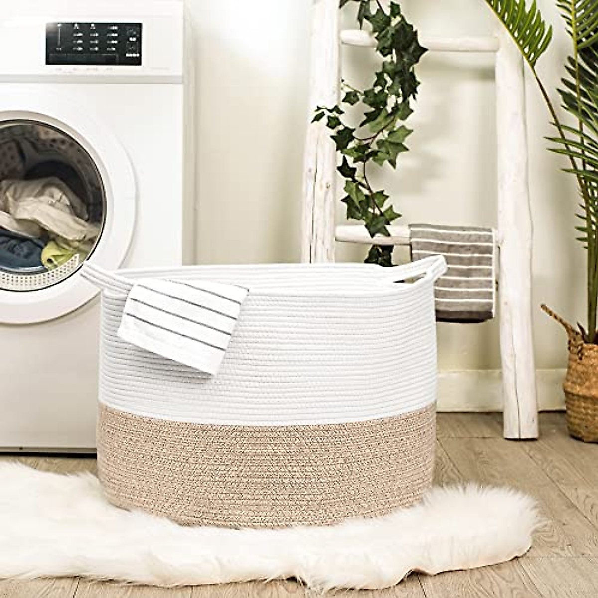 R RUNKA Extra Large Cotton Rope Basket 22" x 14" - Toy Basket for Kids -Blanket Basket for Living Room - Woven Baskets for Storage