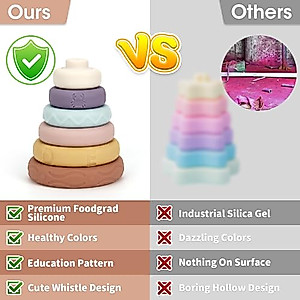 Mini Tudou Stacking & Nesting Circle Toy,6 Pcs Soft Building Rings Stacker & Teethers,Squeeze Play with Early Educational Learning Stacking Tower, Toy for 6+ Months Boys & Girls