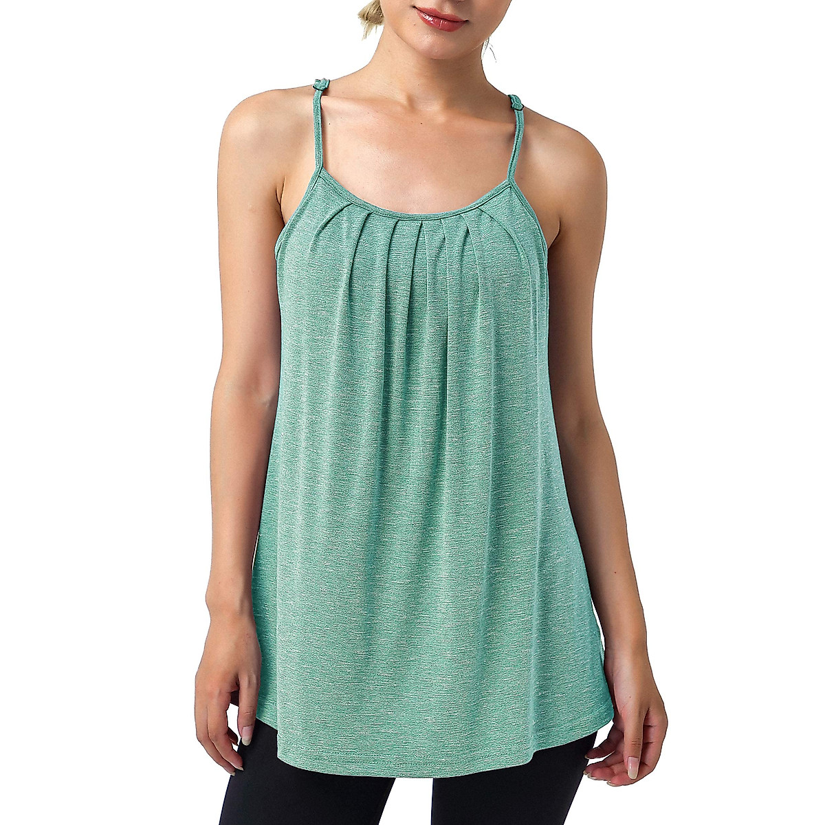 Hibelle Cami with Built in Bra, Spaghetti Strap Tanks Workout Clothes for Women Plus Size Relaxed Fit Breathable Clothing Summer Sleeveless Tunic Tops Mint Green XX-Large