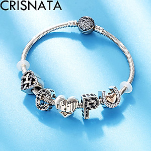 Letter C Charms, Initial C Alphabet Beads in Vintage 925 Sterling Silver, fits Pandora Women Charm Bracelet, Gift for Christmas/Cousin/Couple