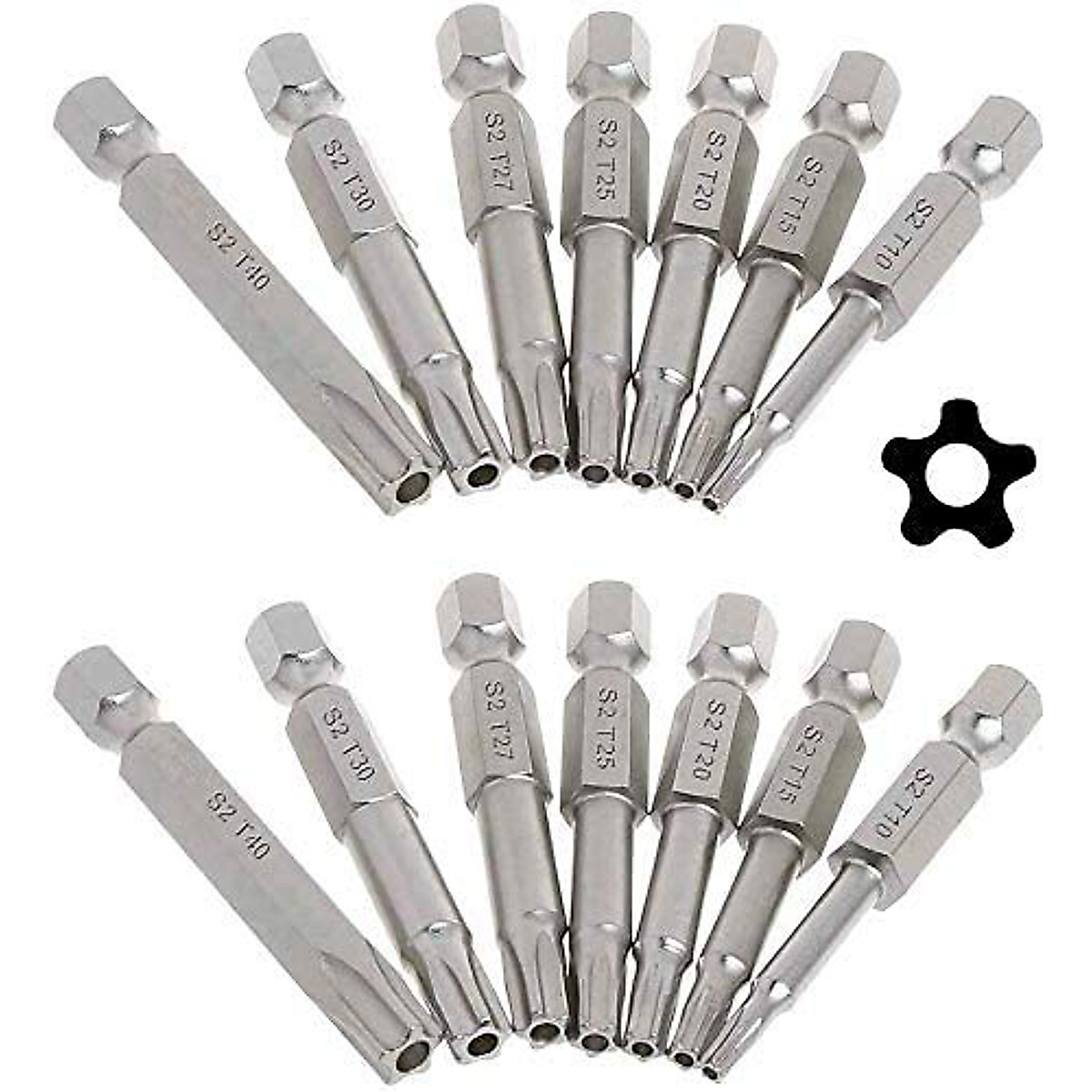 Mesee 5 Point Security Star Torx Screwdriver Bits Set 14Pcs Security Star Torx Screwdriver Bits 5-Pointed Screwdriver Bit for Electric Hand Screw Driver Drill Bits, 50mm Length