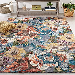SAFAVIEH Blossom Collection Accent Rug - 3' x 5', Light Blue & Rust, Handmade French Country Floral Wool, Ideal for High Traffic Areas in Entryway, Living Room, Bedroom (BLM464L)