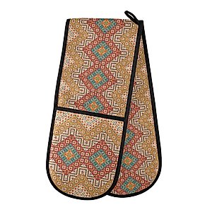 ALAZA Geometric Pattern Double Oven Mitt Washable Heat Resistant Potholder Oven Glove for Home Kitchen Cooking Baking 35x7 Inches