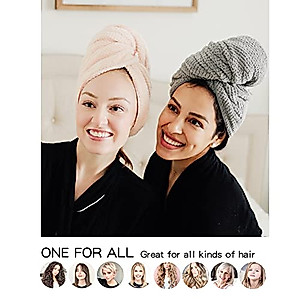 Pack of 2, Large Microfiber Hair Towels for Women-Super Absorbent & Quick Dry Hair Drying Towel- Hair Towel Wrap for Curly Hair Long & Short Hair- Anti-Frizz Hair Turbans for Wet Hair (Gray & Pink)