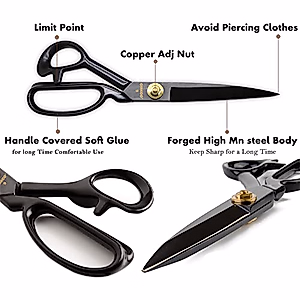 CINKCO 12.0 inch Professional Sewing Scissors Heavy Duty 65Mn Forged Alloy Steel Premium Household Office Shears Ultra Sharp for Thickened Leather Fabric Cutting Dressmaking (Super Large)
