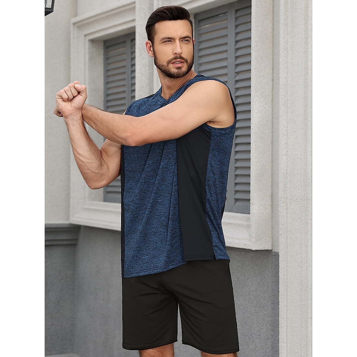 AMVELOP 4 Pack Men's Workout Tank Tops Sleeveless Quick Dry Gym Muscle Shirts Darkgray Navy Red Purple M