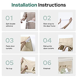 HOMEIDEAS Blackout French Door Curtains for Door Window, Privacy Curtains Set of 2, Covering for Glass Window, Thermal Insulated Shades with Tie Up, 26 X 68 Inch, Beige