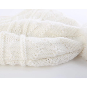 Connectyle Toddler Boys Beanies with Ear Flaps Kids Pompom Beanie Hat Fleece Lined Knit Winter Skull Caps M White