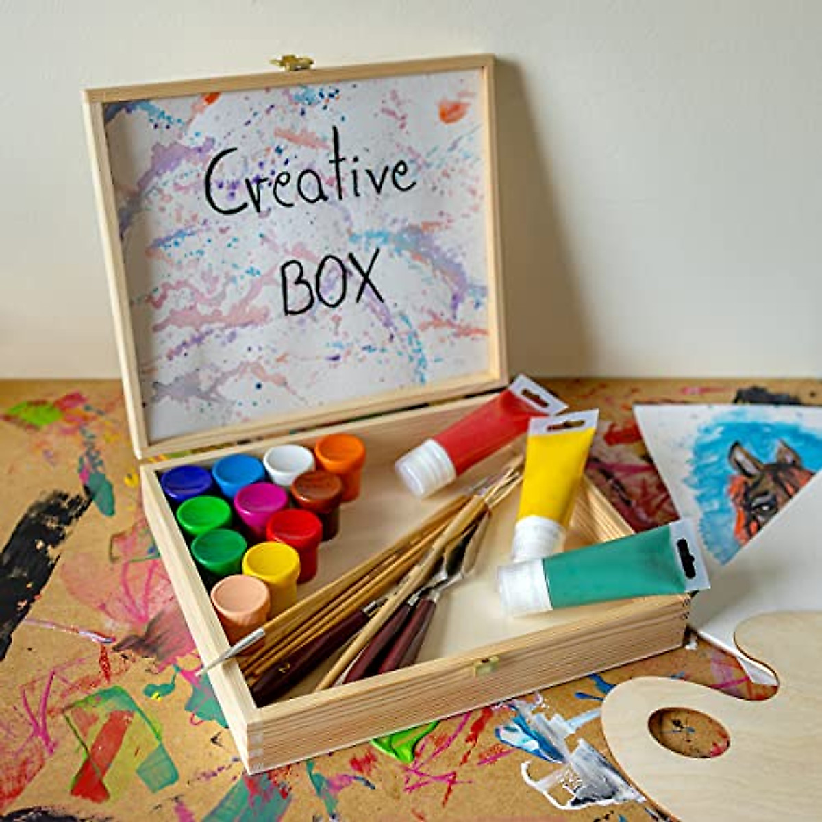 Creative Deco Wooden Storage Box Unpainted Plain | 11.41 x 9.84 x 2.55 in | Golden Latch & Lid | Perfect for Storing Valuables & Small Items in The Office or Bedroom | Keepsake Memory Trinket Chest