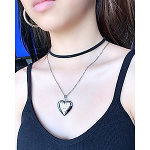 YOUFENG Love Heart Locket Necklace That Holds Pictures Engraved Always in My Heart Memories Photo Lockets (Moon & Back locket)