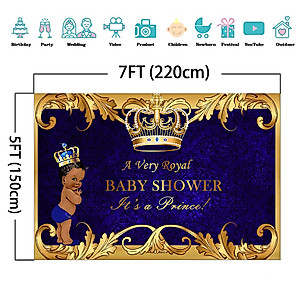 Mocsicka Royal Prince Baby Shower Backdrop Black Boy Gold Crown Photography Background 7x5ft Little Prince Royal Blue Backdrops for Baby Shower Party