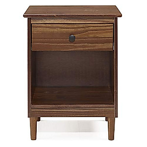 Walker Edison Traditional Wood 1 Drawer Nightstand Side Table Bedroom Storage Drawer and Shelf Bedside End Table, 18 Inch, Walnut