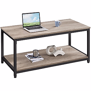 Yaheetech Coffee Table Tea Table with Metal Frame, Coffee Table with Open Storage Shelf, Vintage Accent Furniture Table for Living Room