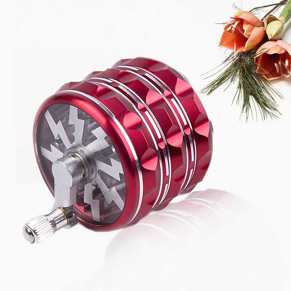 2.5 Inch Hand Crank Grinder, Potable Large Grinder With Clear Top Cover, Best Gift(Red)