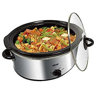 Better Chef Oval Slow Cooker | 3-Quart | 3-Tempature Settings | Side Handles | Glass Lid | Enamel Stoneware Insert (Stainless-Steel)