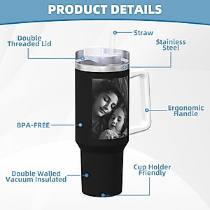 deaokluy Personalized 40 OZ Ice Bully Cup with Handle Straw, Custom Stainless Steel Tumbler with Lid Add Photo Logo Text, Design Travel Coffee Cup, Personalized Present for Friends Birthday Christmas