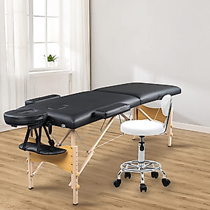 Henf Adjustable Rolling Stool Chair, Multi-Purpose Salon Massage Stool with Wheels and Small Back for Medical Salon Artist Tattoo Facial Manicure Dentist Clinic, White