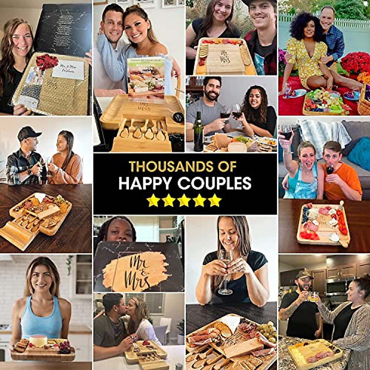 DELUXY Mr and Mrs Cheese Board - Perfect Christmas Gifts For Couples, Wedding Gifts For Couples Unique 2022, Bridal Shower Gifts For Bride, Anniversary, His and Hers, Couples Gifts For Husband & Wife