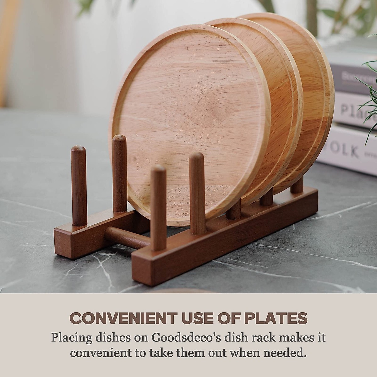 GOODSDECO Wooden Dish Rack - Chopping Board Stand, Dish Drying Rack for Dish Cup Bowl Cutting Board, Drying Rack Stand Storage Holder, Kitchen Countertop Organizer (S, Walnut)