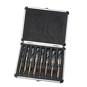 8pc 1/2” Shank Silver and Deming Drill Bit Set in Aluminum Carry Case, High Speed Steel (HSS) | SAE Size 9/16” - 1” by 1/16th Increment
