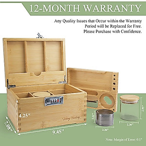Viking Factory Large Bamboo Box with Combination Lock, Home Decorative Box Locking, Upgraded Tray | Glass Jars | Accessory Tool.(Bamboo)