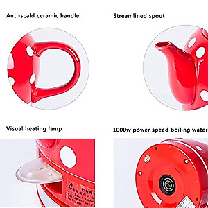 -Eleactric Ceramic Cordless Kettle Teapot-Retro 1.0L, 1000W Water Fast for Tea, Coffee, Soup, Oatmeal-Removable Base, Boil Dry Protection/Red/Blue