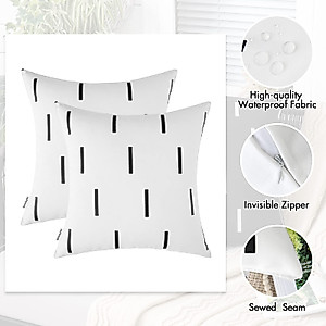 MIULEE Set of 2 Decorative Outdoor Waterproof Throw Pillow Covers Geometric Square Pillowcases Stripes Cushion Case for Patio Garden Couch Tent Sofa Bedroom 20 X 20 Inch Pure White