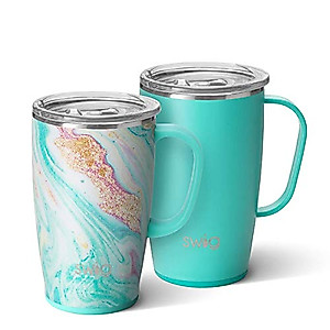 Swig Life Wanderlust + Matte Aqua Coffee Lovers Gift Set, Includes (2) 18oz Travel Mugs, Triple Insulated, Stainless Steel, Easy to Clean, and Dishwasher Safe