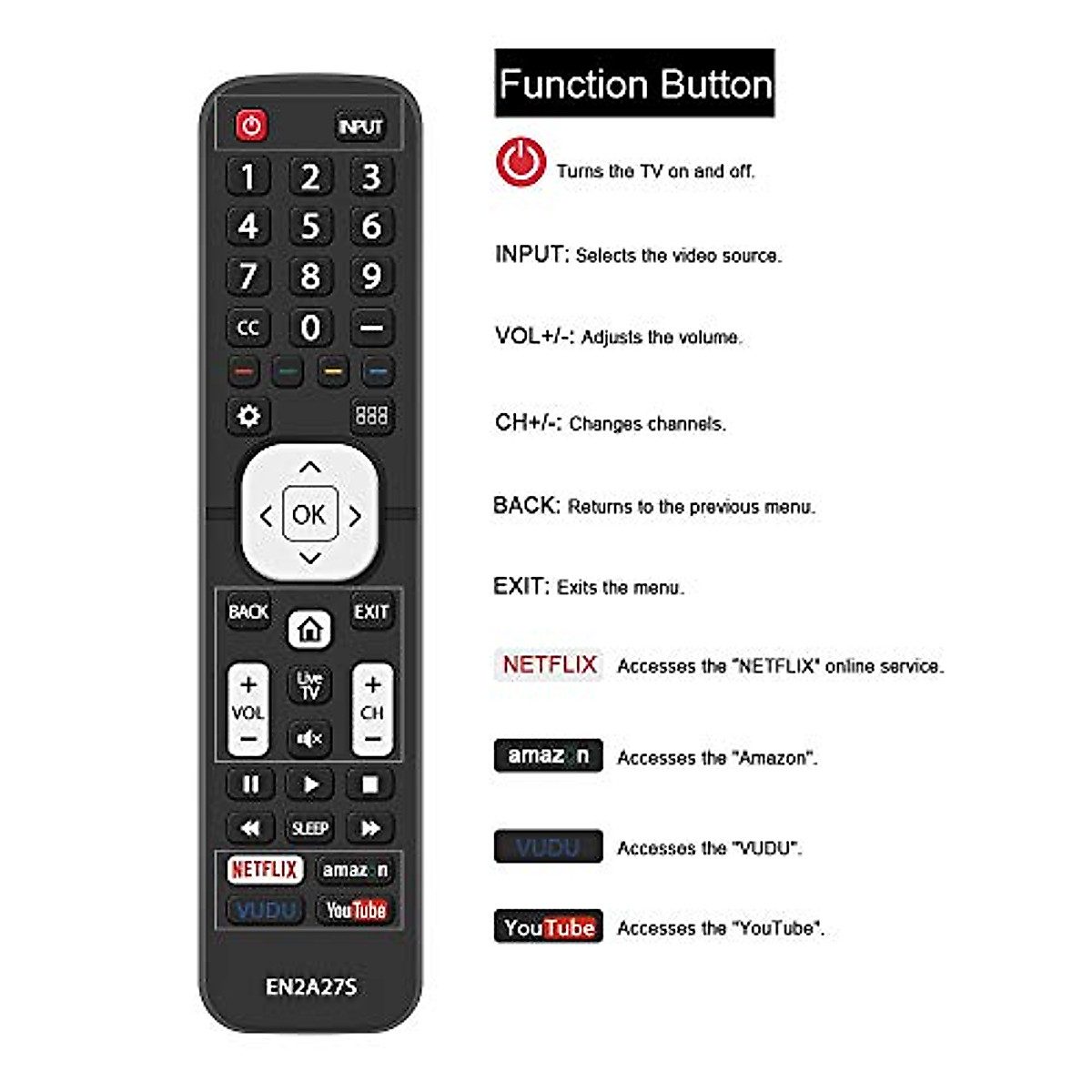 Gvirtue Replacement EN2A27S Remote Control Fit for Sharp LCD HDTV 4K Ultra LED Smart TV LC-40N5000U LC-43N5000U LC-50N5000U LC-50N6000U LC-50N7000U LC-55N620CU LC-65N9000U LC-75N6200U LC-75N8000U
