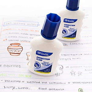 BAZIC Correction Fluid (0.7 oz / 20 ml), Foam Brush Applicator, Instant Corrections Pen White Out Wipe Out Liquid (2/Pack), 2-Packs