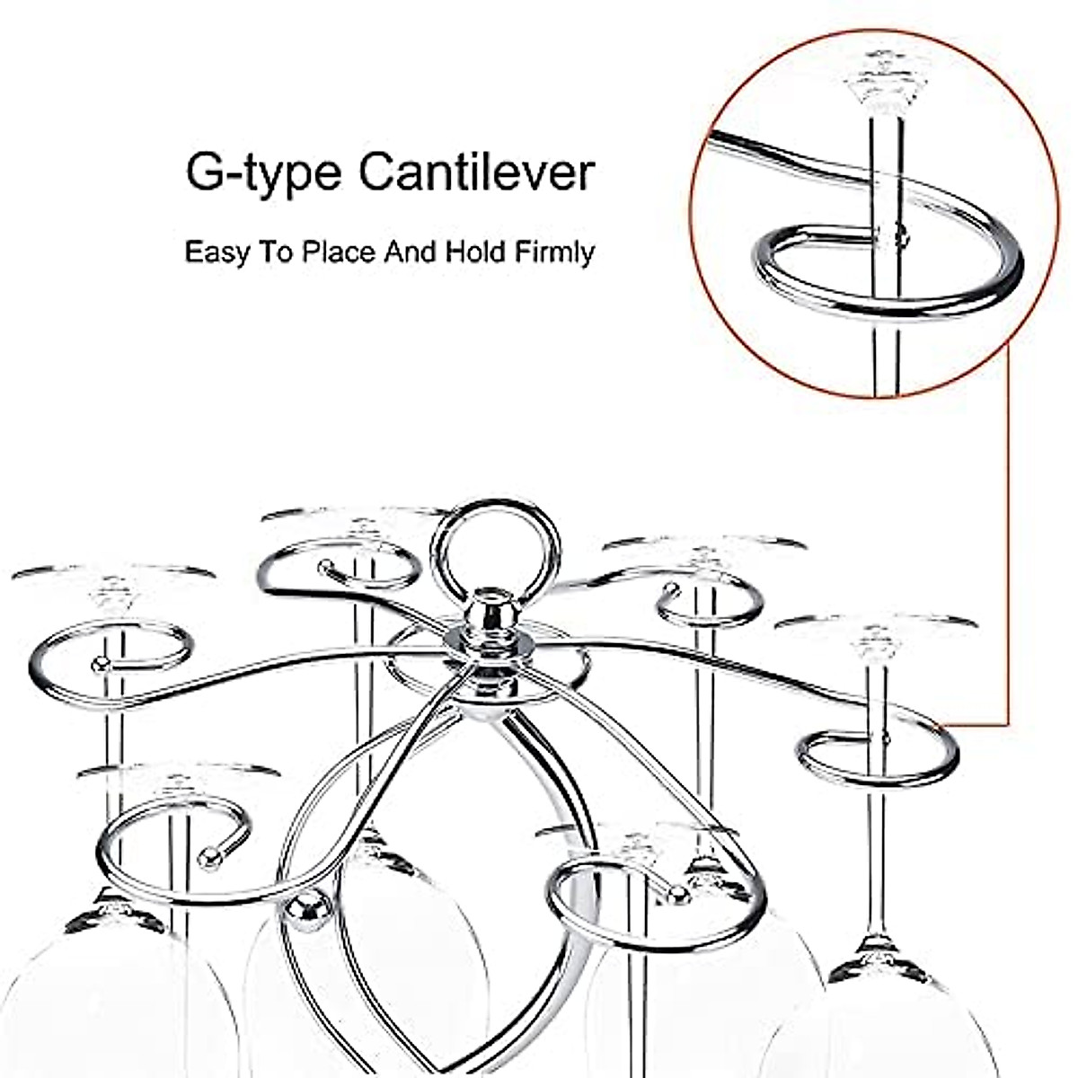 ZOOTWO Scrollwork Wine Glass Rack,6-Hook Scrollwork Metal Countertop Wine Glass Cup Holder for Home and Bar Storage and Artistic Tabletop Display, Spiral Style