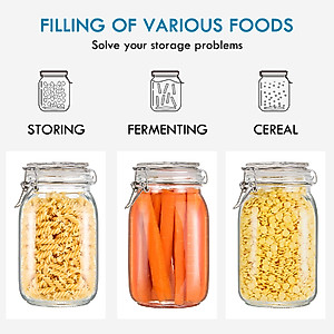 YEBODA 48oz Food Storage Canister Glass Jars with Clamp Airtight Lids and Silicone Gaskets for Multi-Purpose Kitchen Containers - Clear Square (2 Pack)