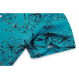 EUOW Men's Hawaiian Shirt Short Sleeves Printed Button Down Summer Beach Dress Shirts(Light Green,L)