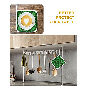 2 Pack Pot Holders for Kitchen,St. Patrick's Day Green Shamrock Heat Proof Potholder Hot Pads Trivet,Four Leaf Clover Black Back Seamless Washable Coaster Potholders for Cooking Baking Grilling