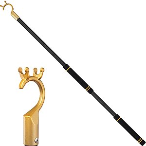 Greeily High Reach Garment Hook, 31" to 61" Clothing Hook Pole for Hanging Clothes Closet Bird Feeder Flowerpot Plants and Christmas Light Adjustment Extra Long with Sponge Handle (Yellow Head)