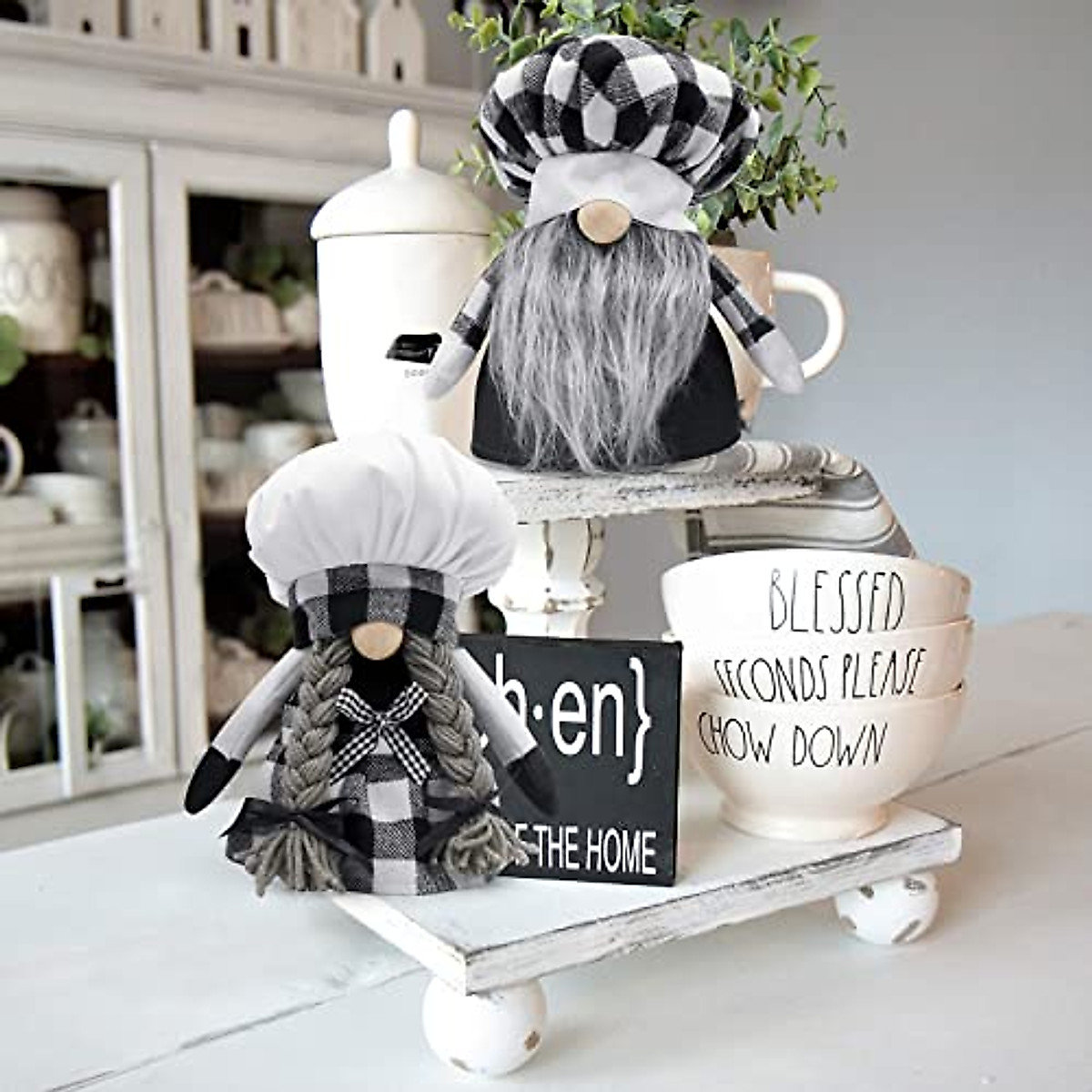 CiyvoLyeen Kitchen Chef Gnomes Decorations Set Buffalo Plaid Gnomes Couples Gifts Farmhouse Home Decor Handmade Tomte Gnomes Scandinavian Decor Plush Couples Christmas Household Ornaments Set of 2